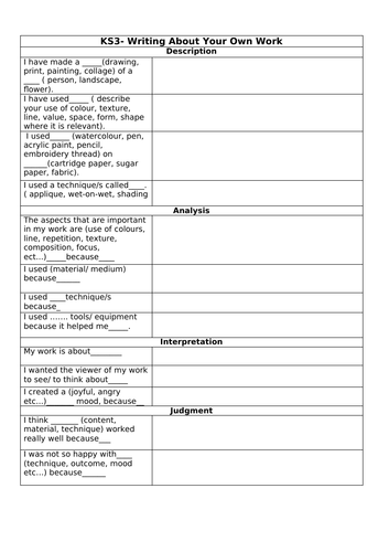 Writing about your own visual artwork - The 4-steps | Teaching Resources