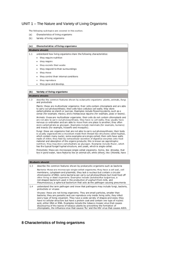 UNIT 1 worksheet/revision Edexcel igcse biology | Teaching Resources