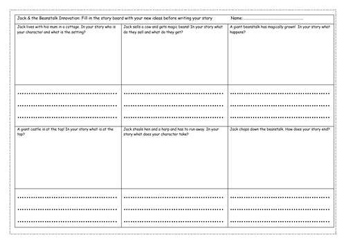 Jack and the beanstalk: Innovation Planner Story Board KS1 | Teaching ...