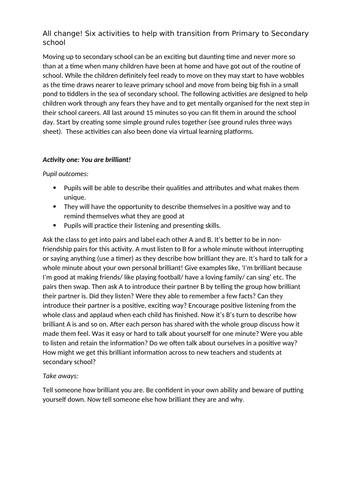 Moving Up, Moving On- Y6 to Y7 lesson plan | Teaching Resources