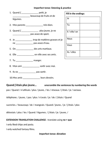 Imperfect tense practice and test French KS4 | Teaching Resources