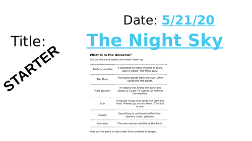 BEST Earth in Space Lesson 7 - The Night Sky | Teaching Resources