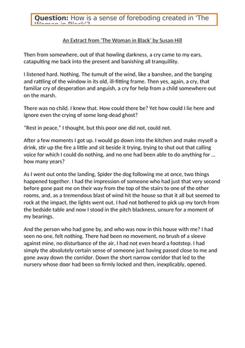 The Woman in Black Extract Foreboding | Teaching Resources