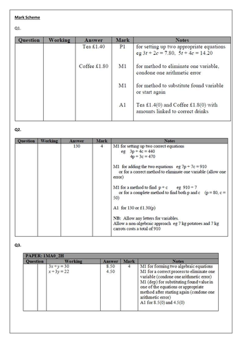 GCSE (9-1) Simultaneous Equations Exam Pack | Teaching Resources