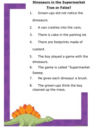 Dinosaurs in the Supermarket Literacy Pack | Teaching Resources