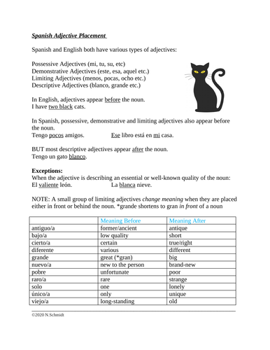 Spanish Adjective Placement | Adjectives that Change Meaning with ...