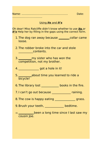 Its or It's Lesson and worksheet | Teaching Resources