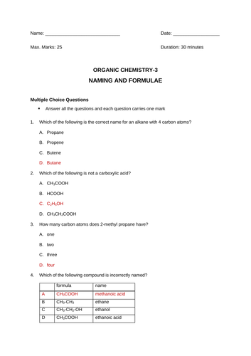 IGCSE Organic Chemistry 3: Naming and Formulae | Teaching Resources