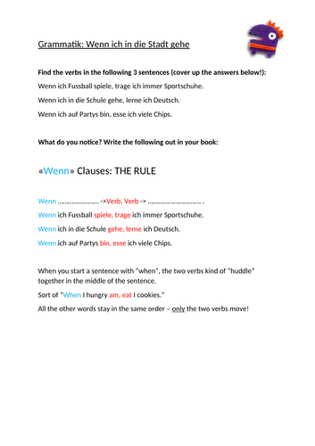 Ich mag meinen Stil: Grammatik - Wenn clauses | Teaching Resources