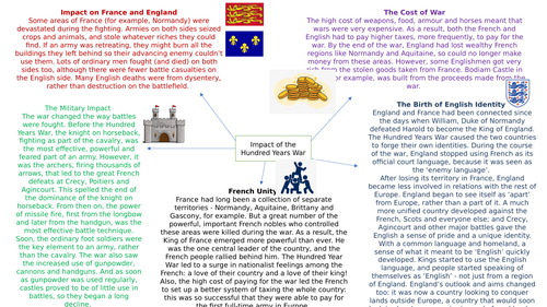 AQA 9-1 Impact of the Hundred Years War (Migration L13) | Teaching ...