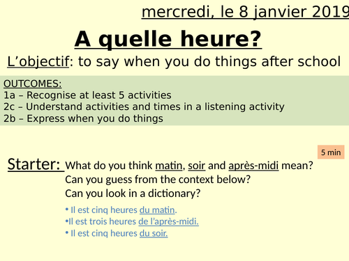 Time and activities - y7 French | Teaching Resources