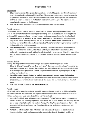 'King Lear' A Level Essay Plans (WJEC) | Teaching Resources
