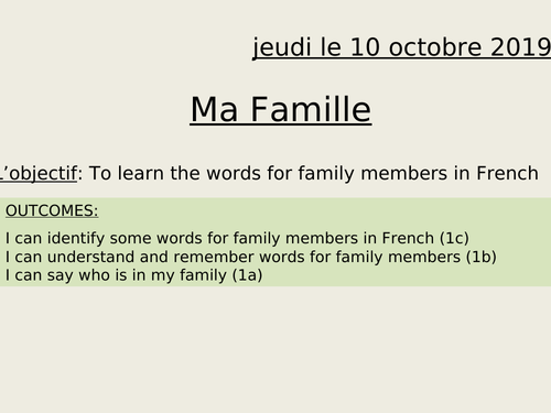 Ma famille - y7 french | Teaching Resources