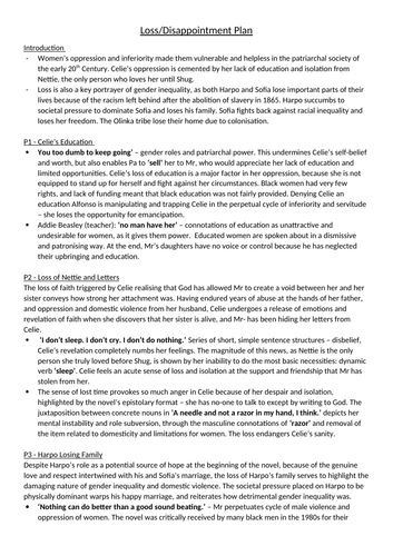 'The Color Purple' A Level Essay Plans | Teaching Resources