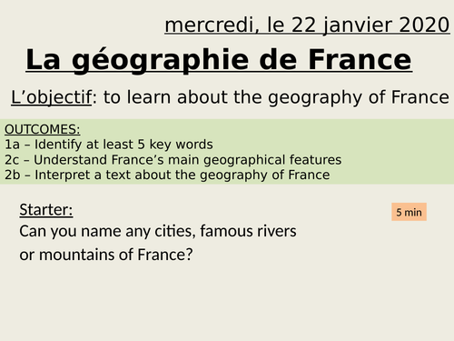 Geography of France - y7 French | Teaching Resources