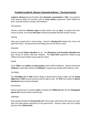 President Johnson's Great Society | Teaching Resources