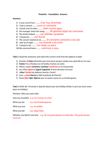 Spanish GCSE preterite practice worksheet | Teaching Resources