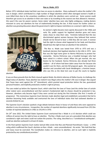Roe v. Wade, 1973 | Teaching Resources