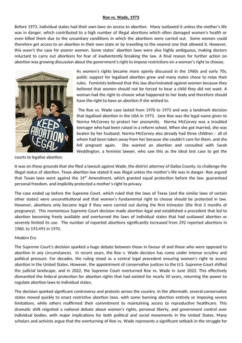Roe v. Wade, 1973 | Teaching Resources