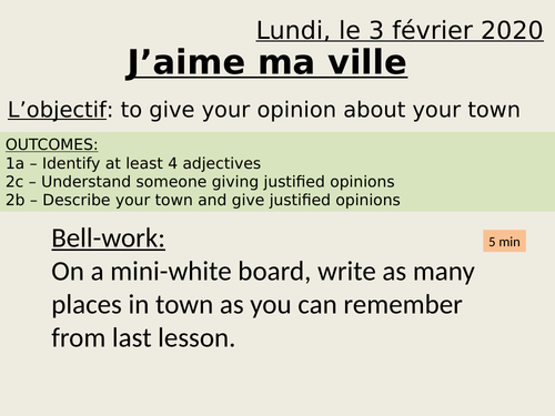 J'aime ma ville - Opinion of town - y7 French | Teaching Resources