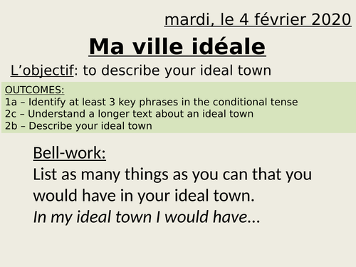 Ma ville idéale - my ideal town - y7 French | Teaching Resources