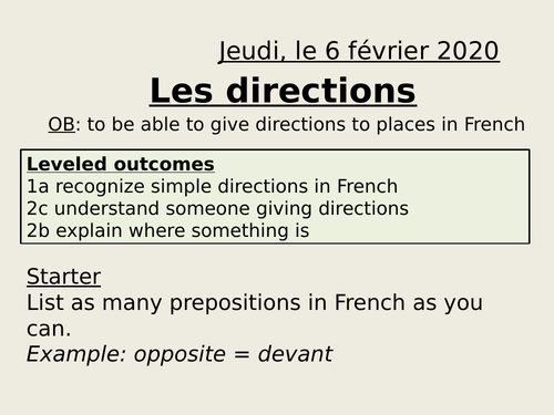 Les directions - y7 French | Teaching Resources