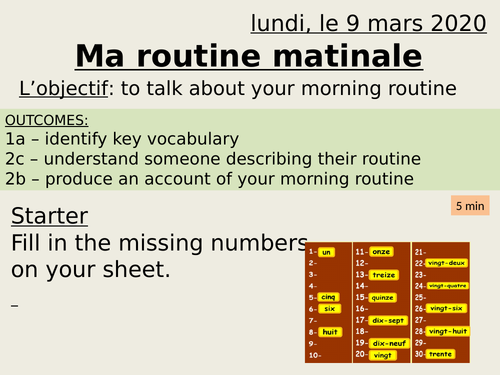 Ma routine matinale - morning routine - y7 French | Teaching Resources