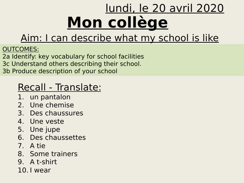 Describing my school - mon collège - y7 French | Teaching Resources