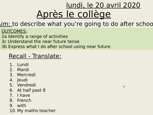 Aprés le collège - after school activites - y7 French | Teaching Resources