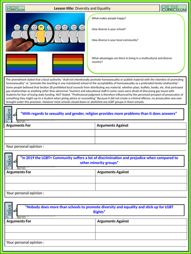KS5 PSHE Diversity + Equality Lesson | Teaching Resources