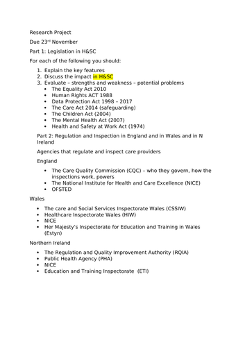 Health and Social Care Research Tasks | Teaching Resources