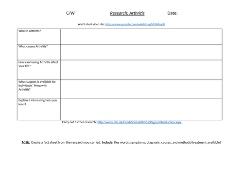 Health and Social Care Research Tasks | Teaching Resources