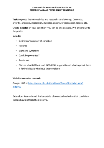 Health and Social Care Research Tasks | Teaching Resources