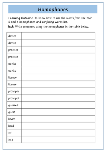 Homophones: Year 5 and 6 | Teaching Resources