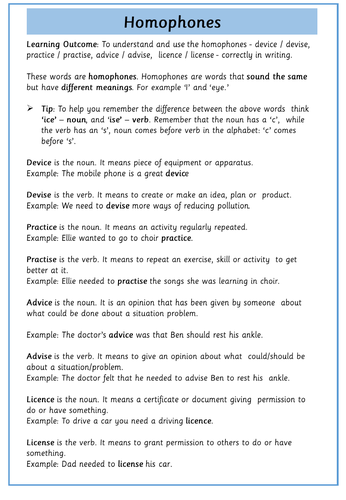 Homophones: Year 5 and 6 | Teaching Resources