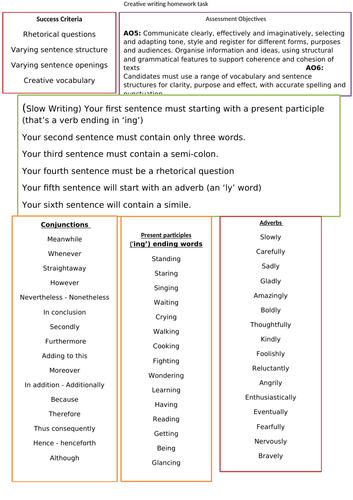 Creative writing support frame | Teaching Resources