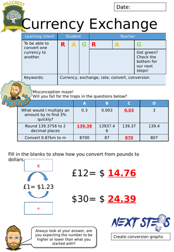 Currency Exchange Worksheet | Teaching Resources