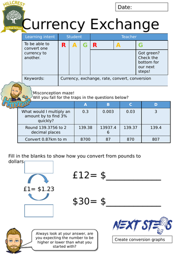 Currency Exchange Worksheet | Teaching Resources