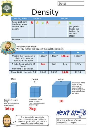 Density Worksheet | Teaching Resources