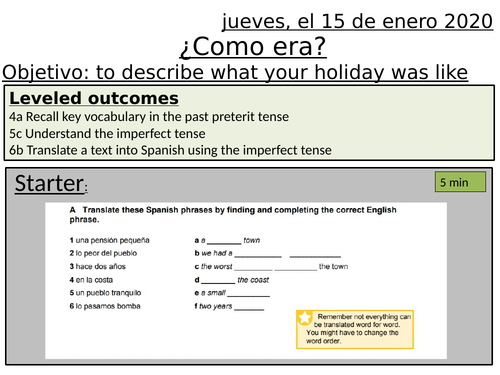 Como era - best day on holiday - imperfect tense - y10 spanish ...