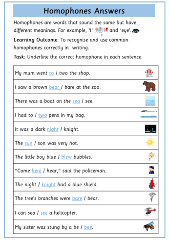 Year 2 Homophones Worksheets | Teaching Resources