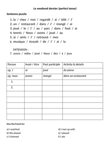 Activities to introduce perfect tense | Teaching Resources