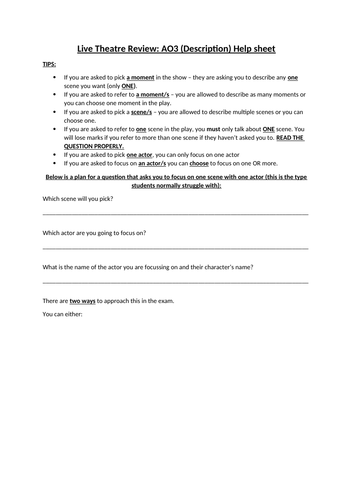 AQA GCSE DRAMA: Theatre Review | Teaching Resources