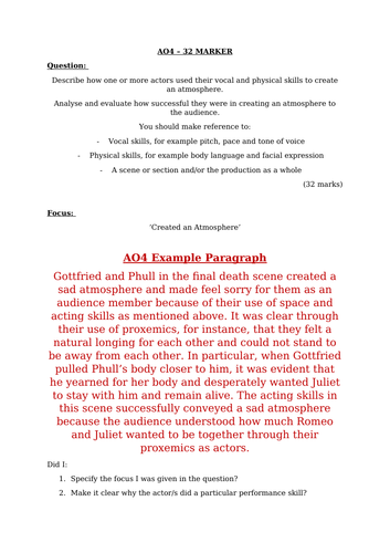 AQA GCSE DRAMA: Theatre Review | Teaching Resources