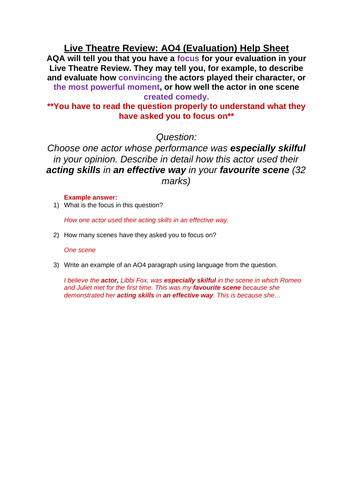 AQA GCSE DRAMA: Theatre Review | Teaching Resources