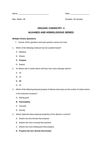 IGCSE Organic Chemistry 4: Alkane and Homologous Series | Teaching ...
