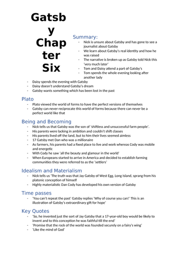 The Great Gatsby Chapter Six | Teaching Resources