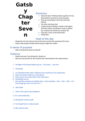 The Great Gatsby Chapter Seven | Teaching Resources