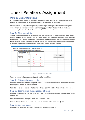 Linear Relations Assignment | Teaching Resources