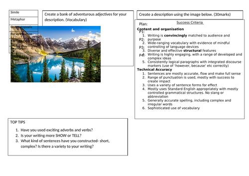 Creative Writing Planning Sheets/ Descriptive Writing | Teaching Resources